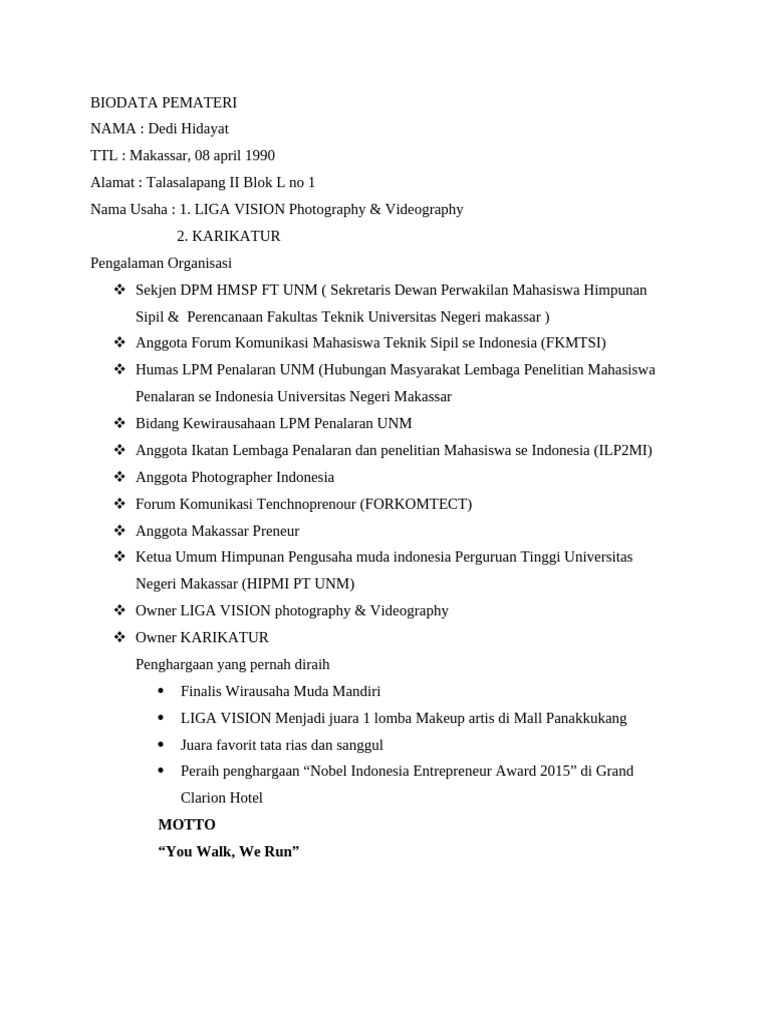 Biodata Dedi Hidayat, Pemateri Utama | PDF