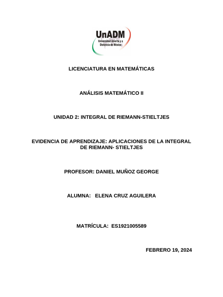 Mamt2 U2 Ea Elca | PDF | Integral | Cálculo