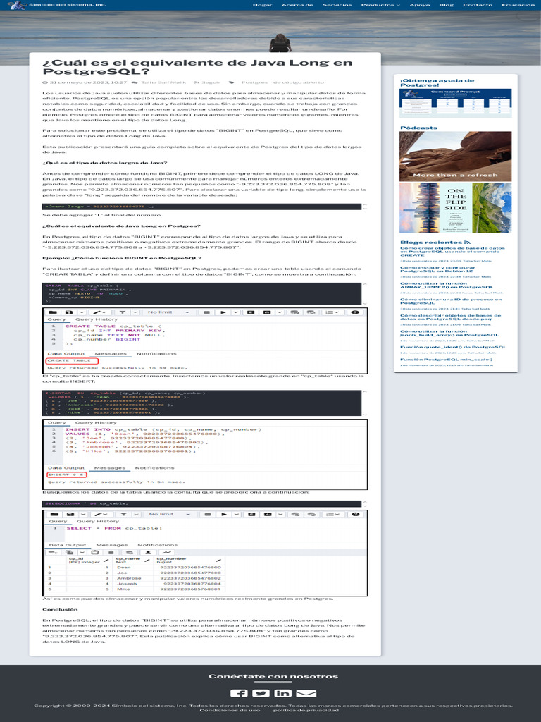 ¿Cuál Es El Equivalente de Java Long en PostgreSQL - CommandPrompt Inc ...