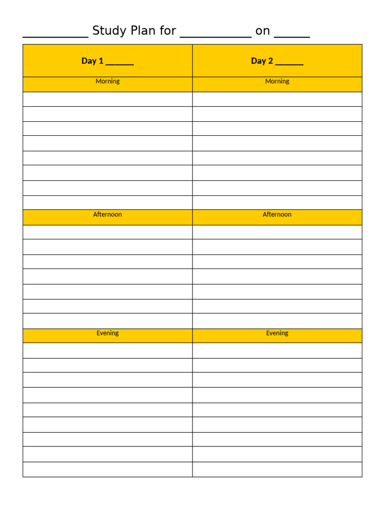 Five-Day Study Plan Template - Fall 2024 | PDF