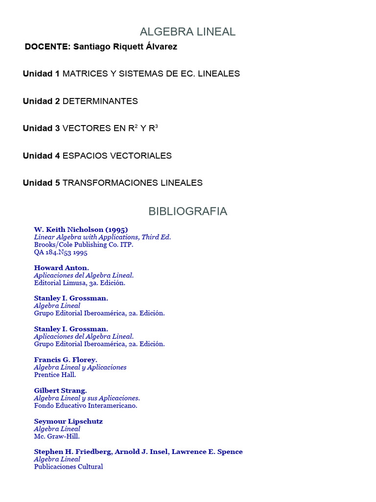 Algebra Lineal - Matrices (Unidades) | PDF | Matriz (Matemáticas ...