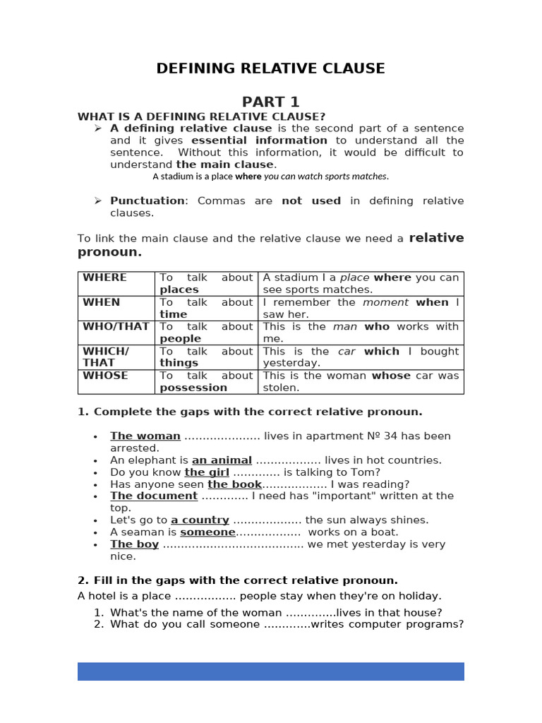 DEFINING RELATIVE CLAUSE | PDF | Linguistic Typology | Language Mechanics