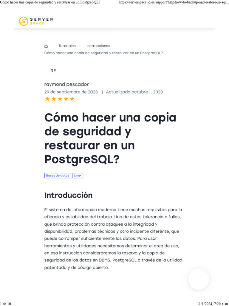 Cómo Hacer Una Copia De Seguridad Y Restaurar En Un Postgresql Pdf