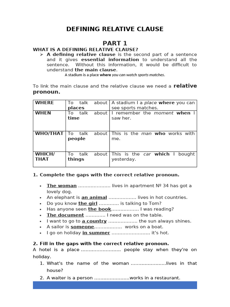 Who-Which Defining Relative Clause | PDF