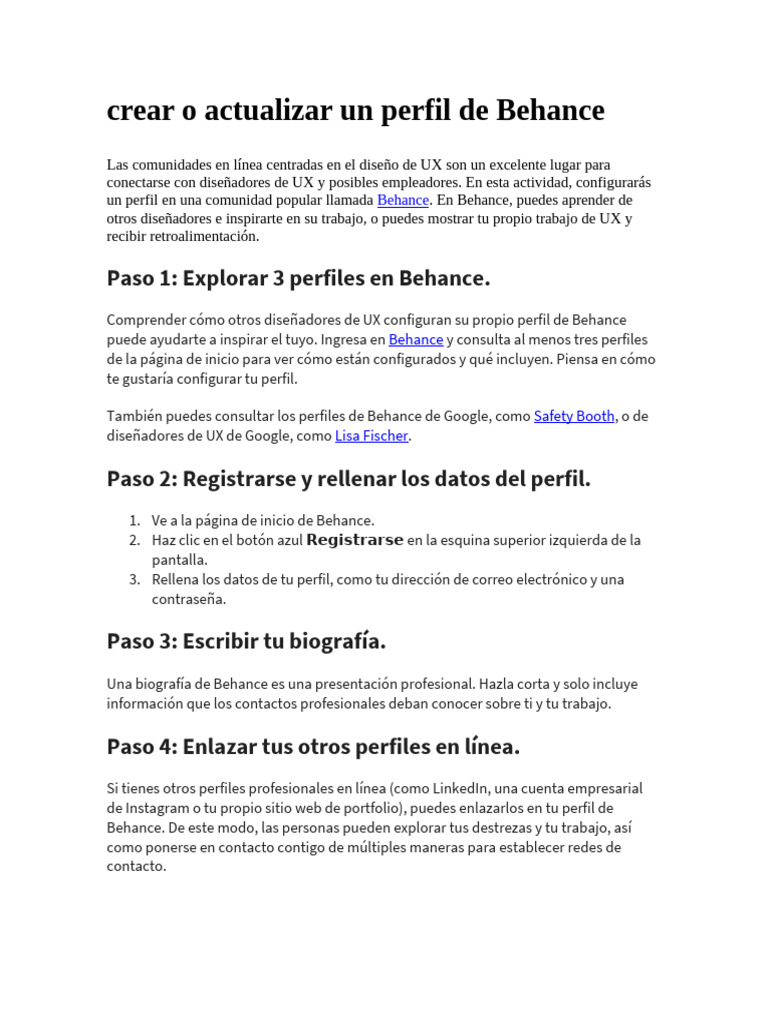 Crear o Actualizar Un Perfil de Behance | PDF | Informática | ciberespacio