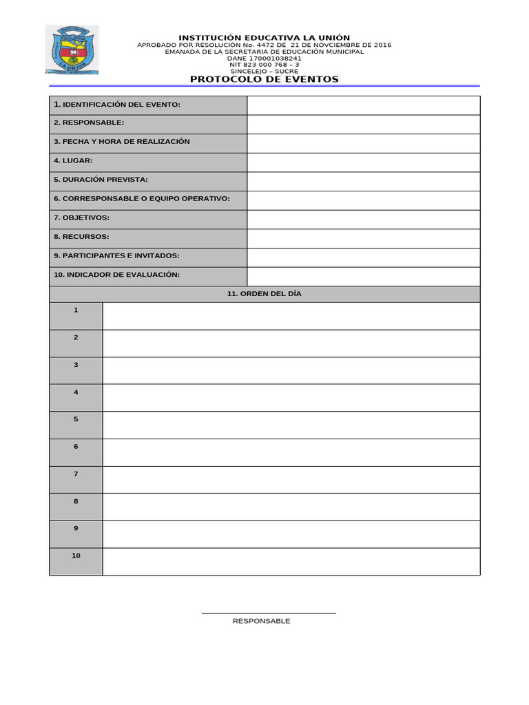 Formato - Protocolo de Eventos | PDF