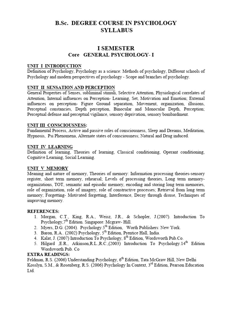 Psychology B.Sc. Course Syllabus | PDF | Sampling (Statistics ...