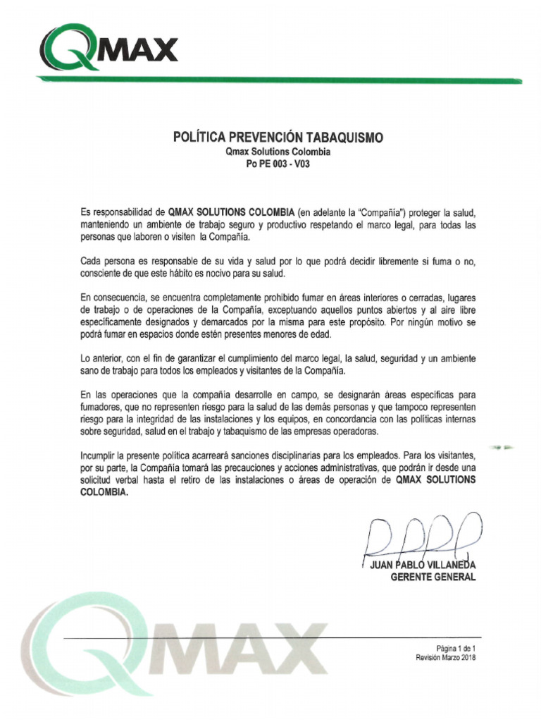 Po PE 003 Politica Prevencion Tabaquismo | PDF