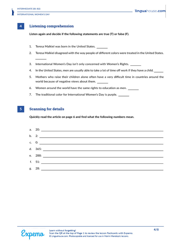 International Womens Day American English Student B1 B2 4 | PDF