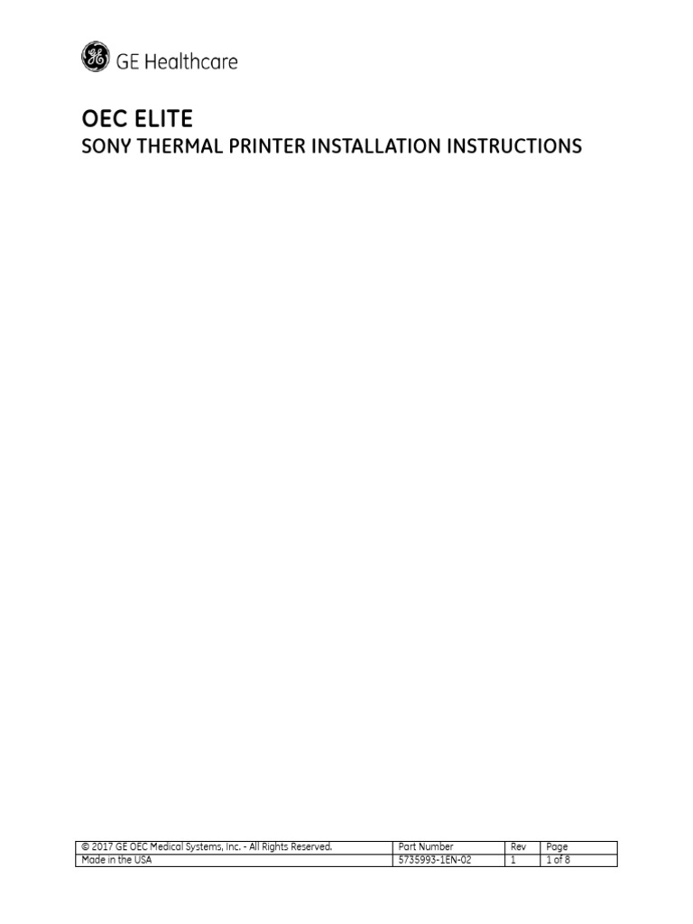 OEC Elite Sony Thermal Printer Installation Instructions - IM - 5735993-1EN-02 - 1 | PDF ...