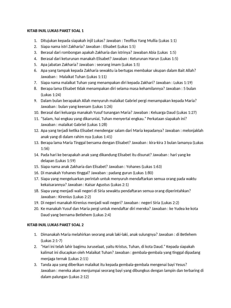 Kitab Injil Lukas Paket Soal 1-1 | PDF
