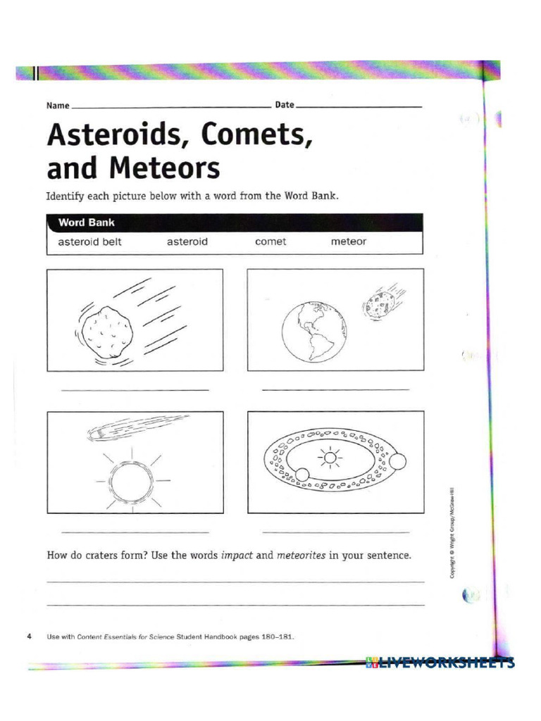 Asteroids, Comets and Meteors Worksheets | PDF