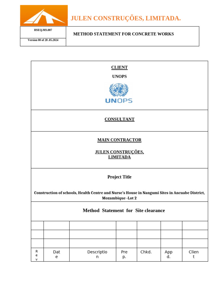 Method Statement For Concrete Work | PDF | Concrete | Cement