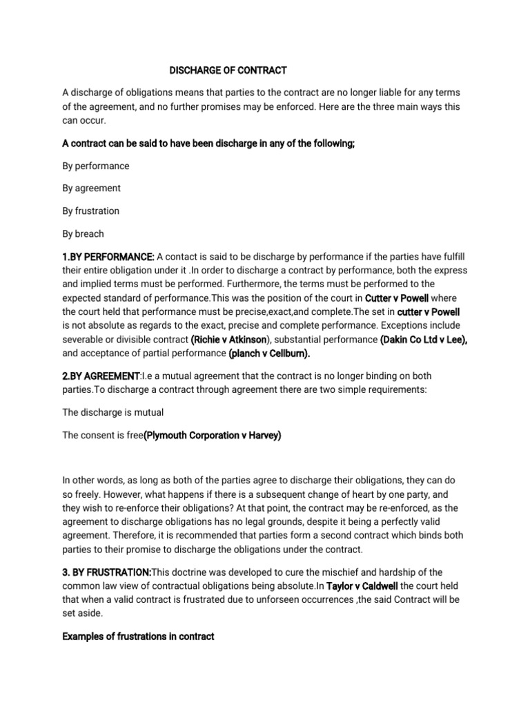 Discharge of Contract by Felix - 1 | PDF