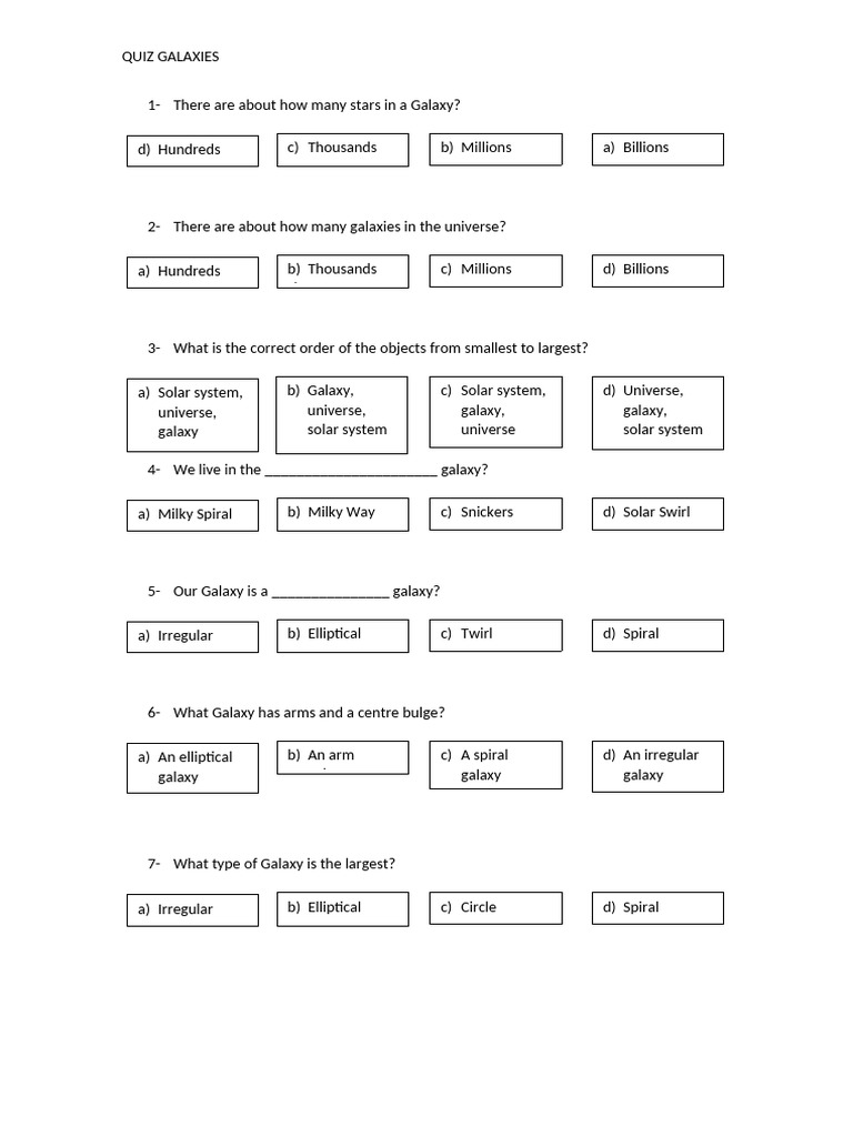 Quiz Galaxies | PDF | Galaxy | Milky Way