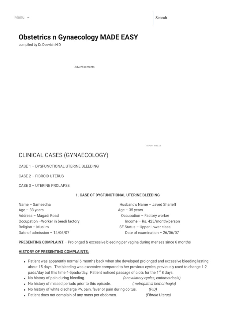 CLINICAL CASES GYNAECOLOGY Obstetrics N Gynaecology MADE EASY1 | PDF ...