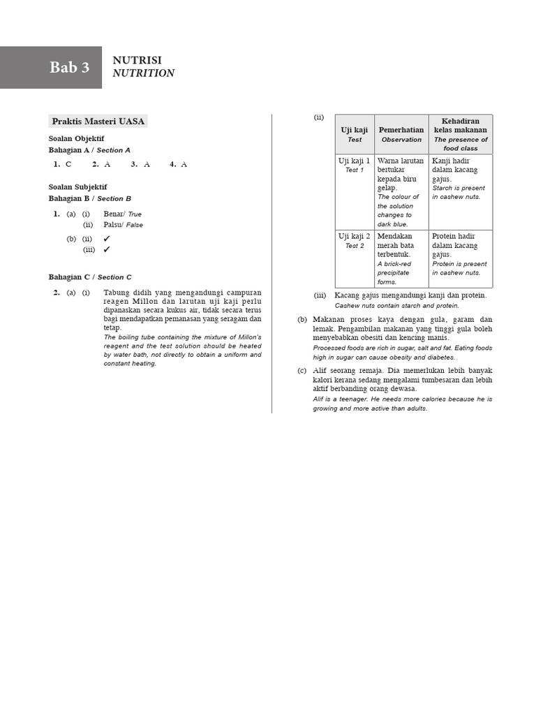 JawapanBab3 | PDF | Nutrition | Diet & Nutrition
