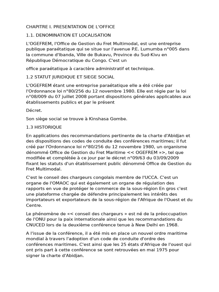 Présentation de l'OGEFREM en RDC | PDF | Informatique | Loi
