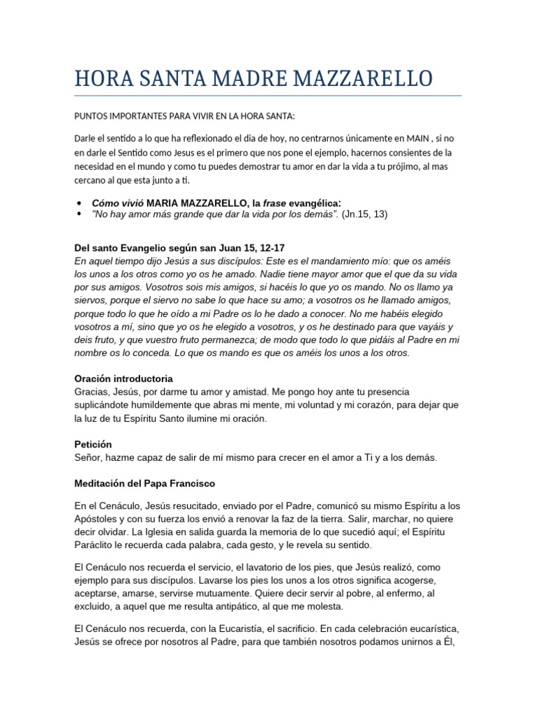 Hora Santa Madre Mazzarello | PDF | eucaristía | Jesús