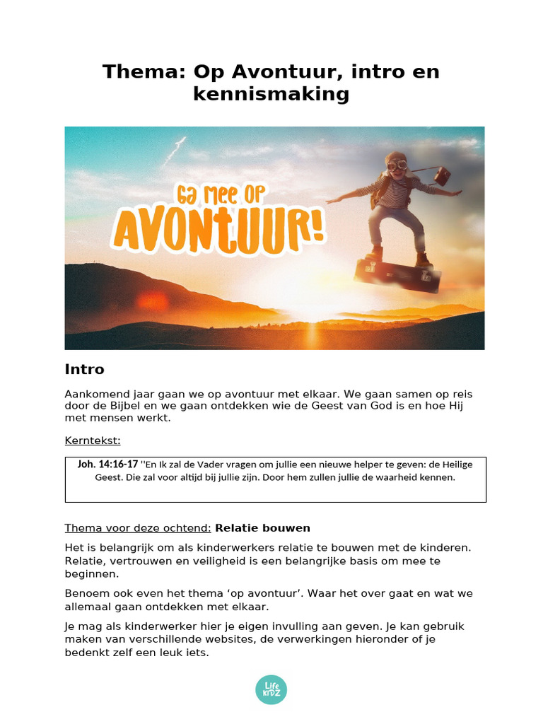 Thema: Op Avontuur, Intro en Kennismaking | PDF