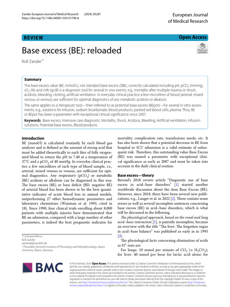 Base excess | PDF | Blood | Shock (Circulatory)