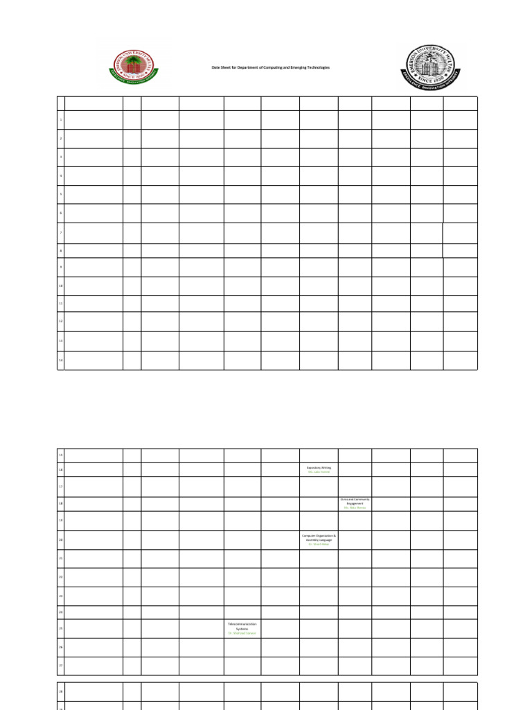 Final Date Sheet for Computing and Emerging Technologies Department | PDF | Computing