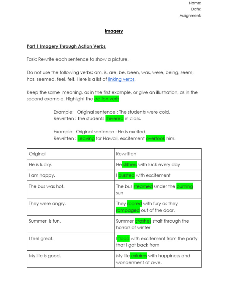 Colin - S 10aW-Imagery Through Verbs | PDF | Linguistic Morphology | Syntax