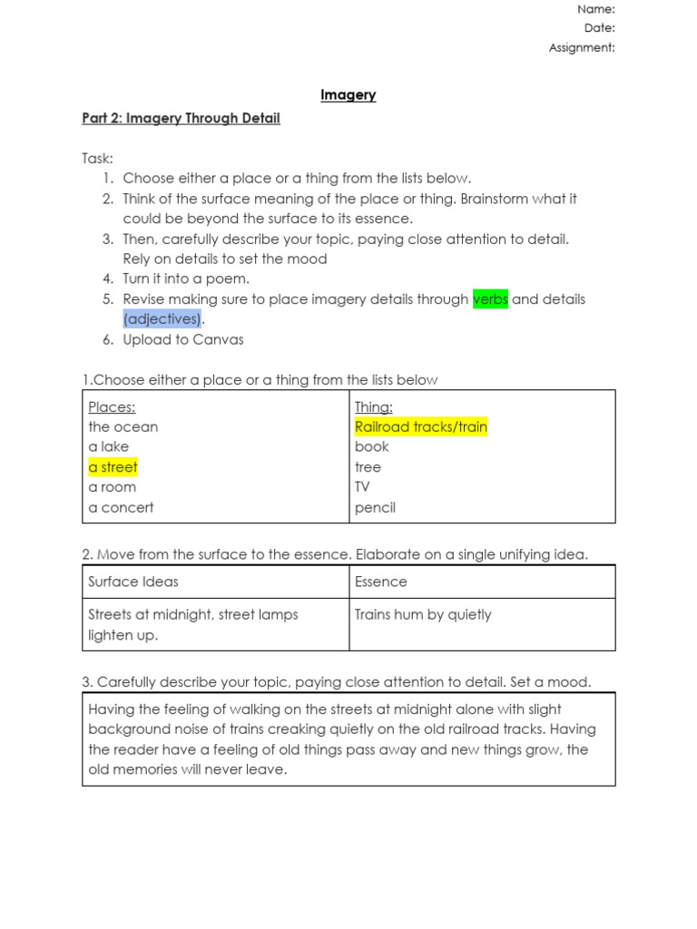 Colin - S 10bW-Imagery Through Details | PDF | Poetry | Grammar