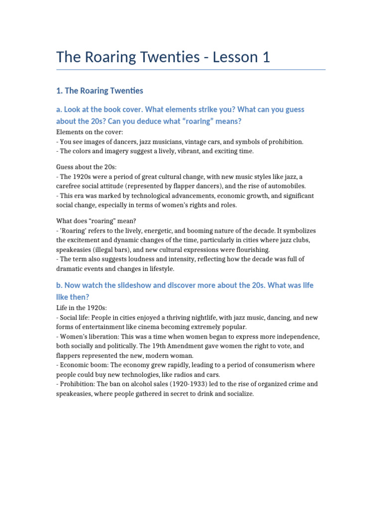 The Roaring Twenties Lesson 1 v2 | PDF