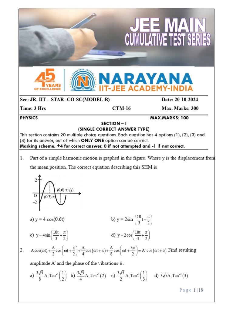 20-10-2024 Jr.iit Star Co-sc(Model-b) Jee-main Ctm- 16 Qp Final | PDF | Ion | Oscillation