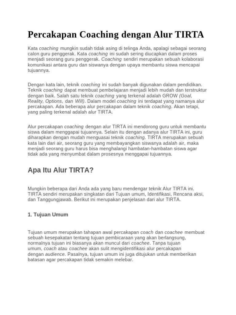 Alur TIRTA dalam Percakapan Coaching | PDF