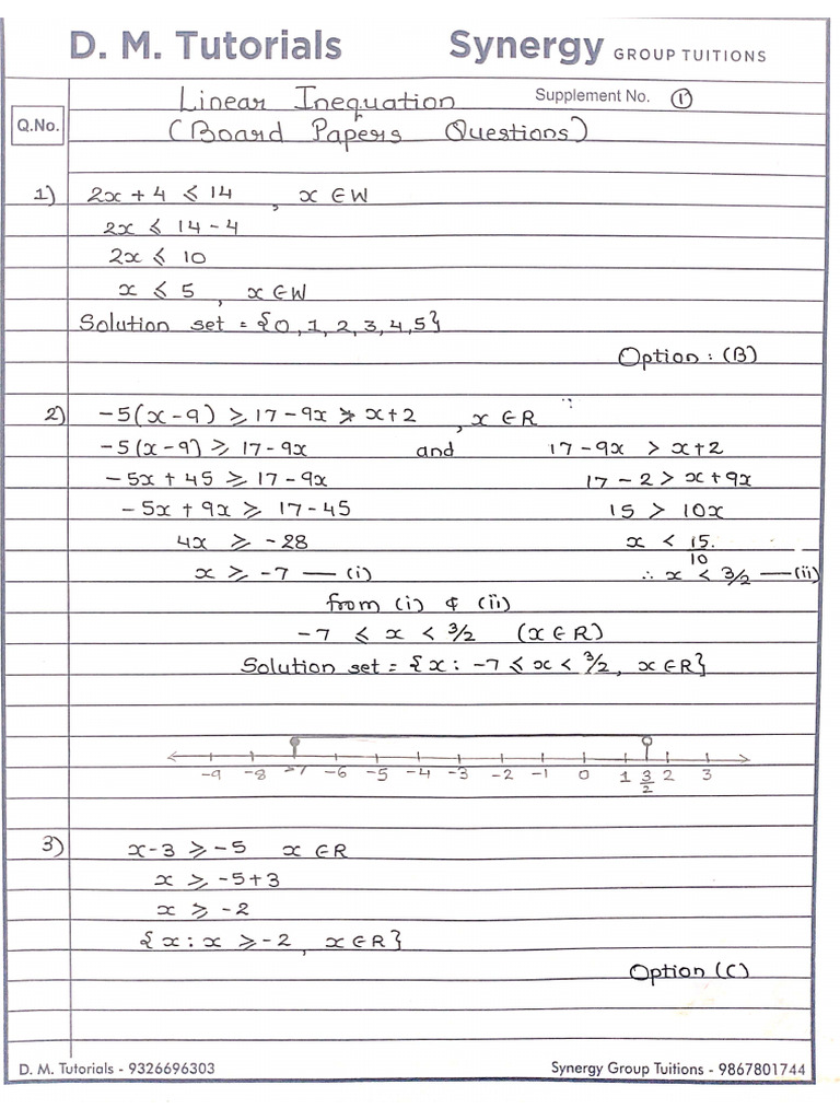 Linear Inequations (Board Question Papers) | PDF