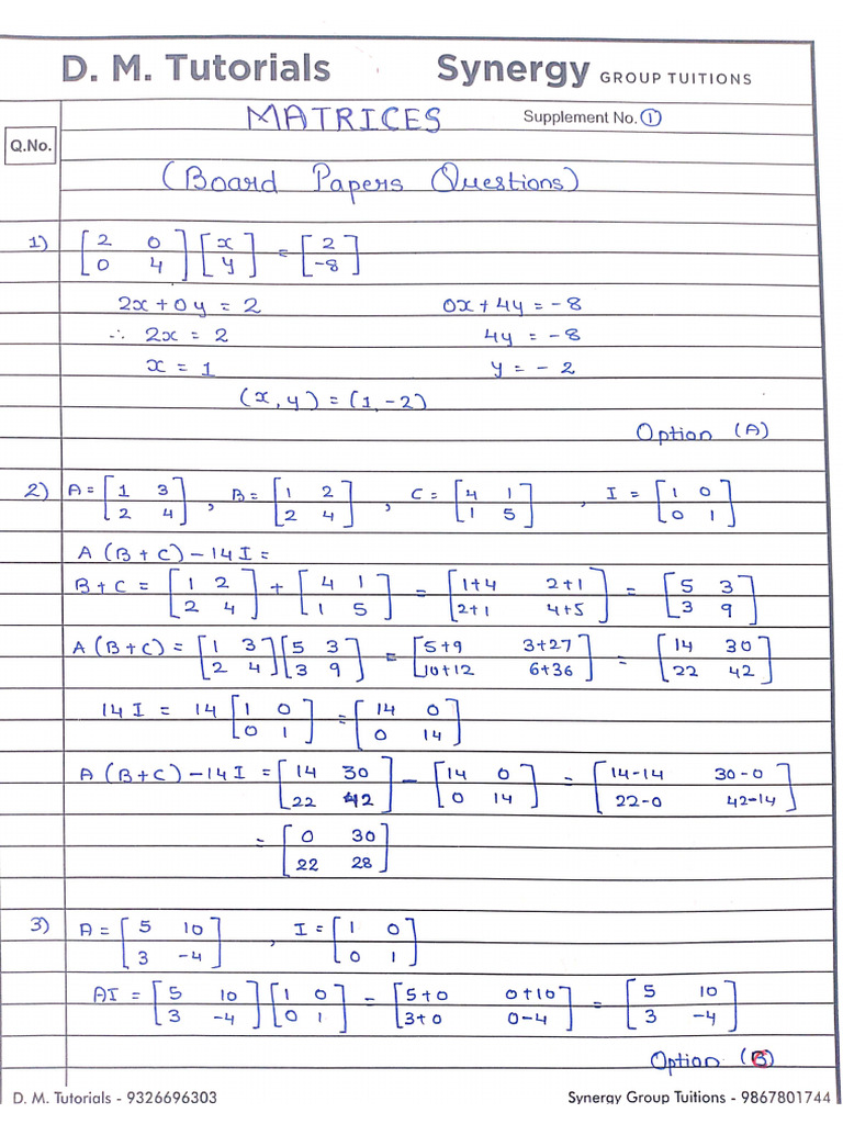 Matrices (Board Question Papers) | PDF