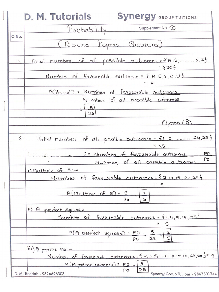 Probability (Board Question Papers) | PDF | Probability | Probability ...