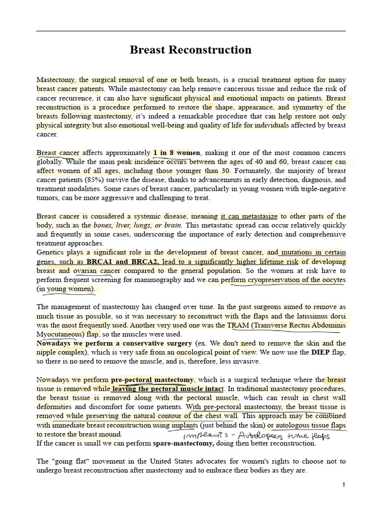 Platic Surgery 4 Riassunto | PDF | Breast Cancer | Cancer