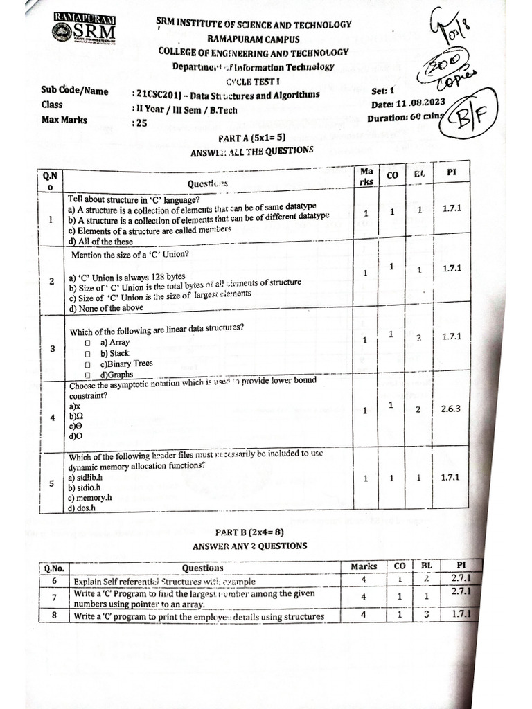 DSA Sem3 CT Papers | PDF