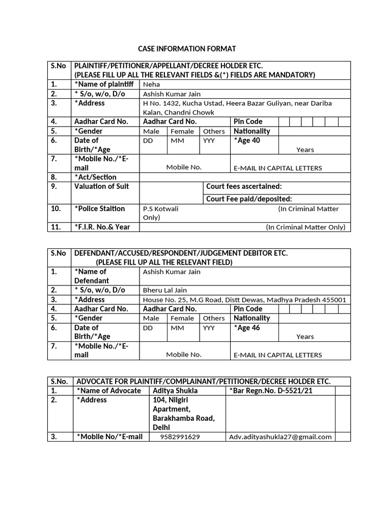 Case Information Format | PDF