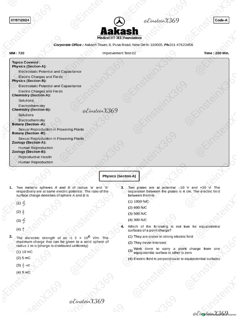 Aakash Test Papers Aiats 01 Code Acf + Oym Phase 1 & 2 | PDF