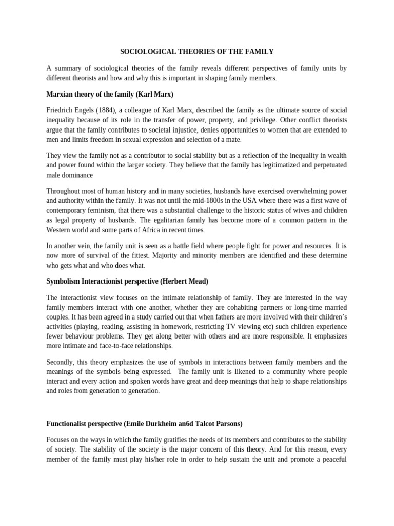 Sociological Theories of The Family | PDF | Family | Sociology