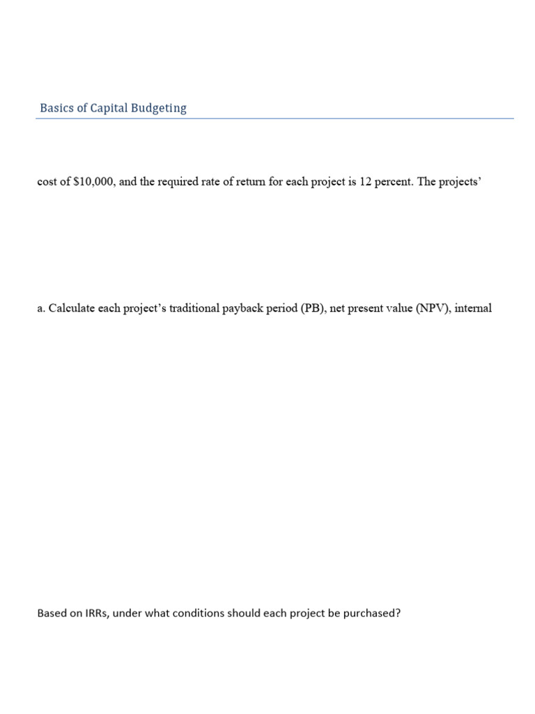 Basics of Capital Budgeting Tutorial Questions | PDF | Capital ...