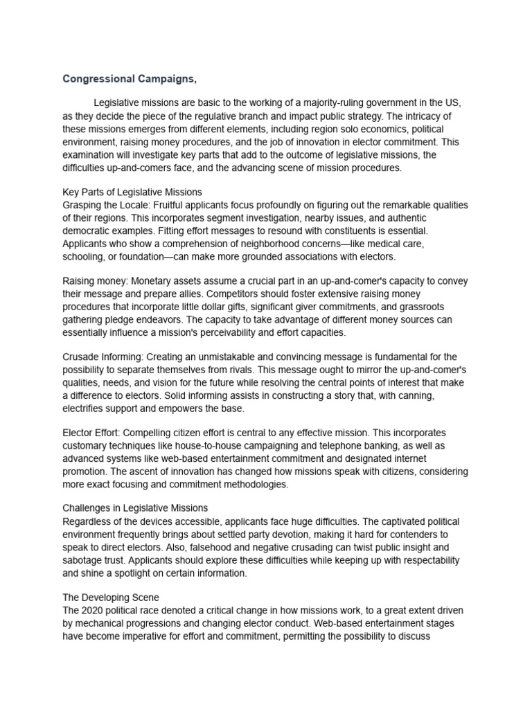 Analysis Paper. Congressional Campaigns | PDF | Economies