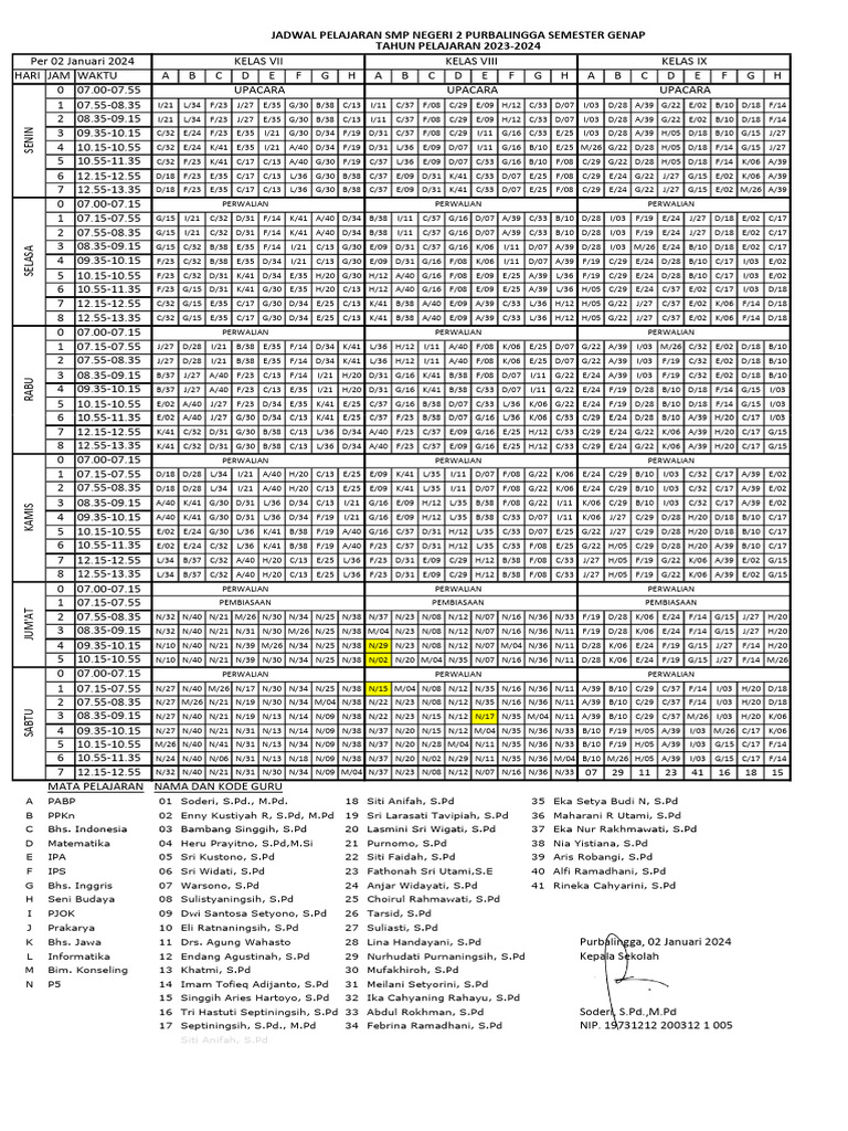 Jadwal Pelajaran SMT Genap 2023-2024 | PDF | Technology & Engineering