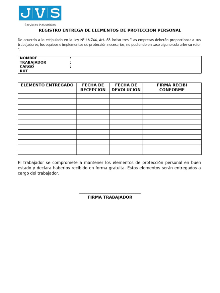 Registro Entrega EPP | PDF