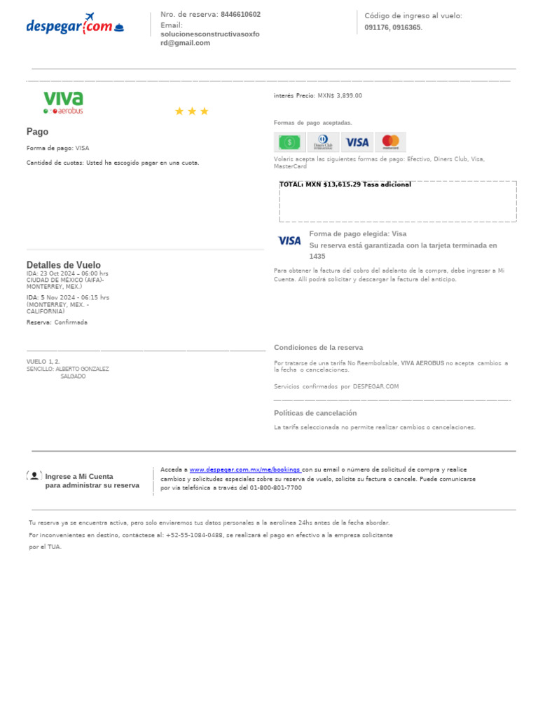 Vuelo 9432020502 | PDF | Visa Inc. | Pagos