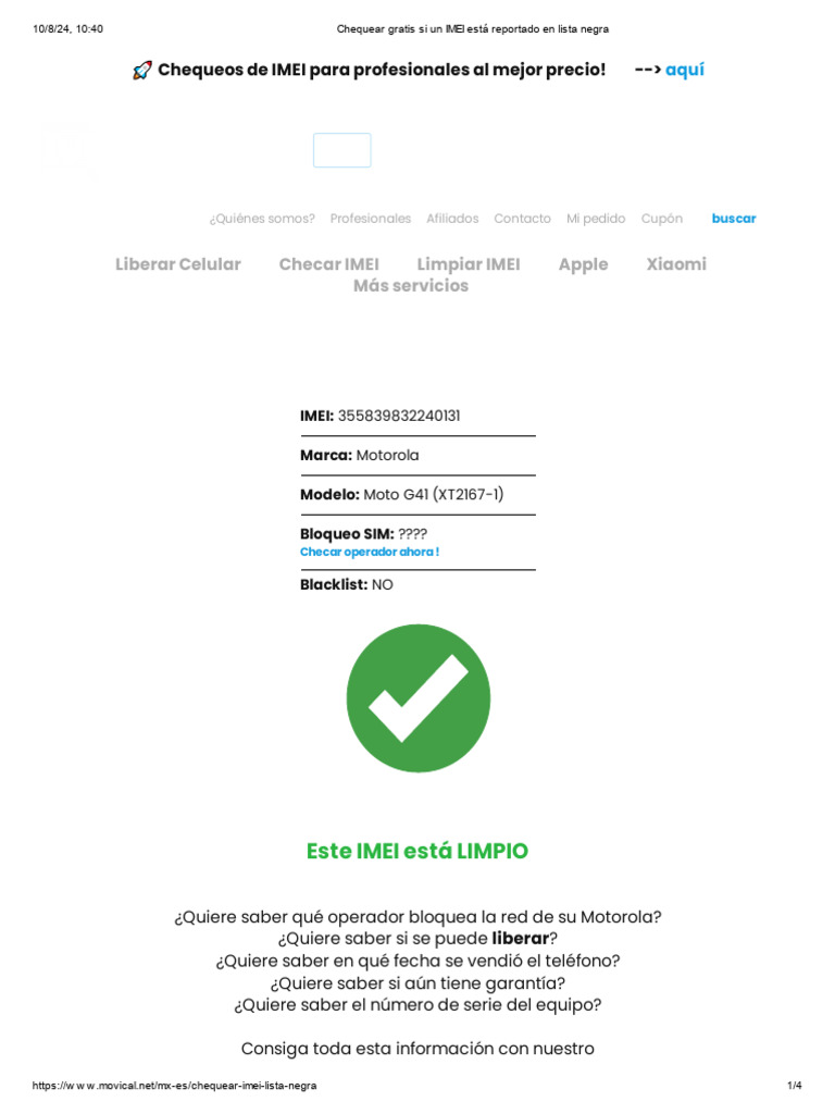 Liberar Celular Checar IMEI Limpiar IMEI Apple Xiaomi Más Servicios | PDF