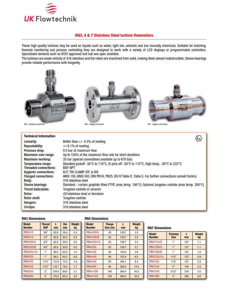 RN4 Turbine Flow Meters On Product Page - 0 | PDF | Flow Measurement ...