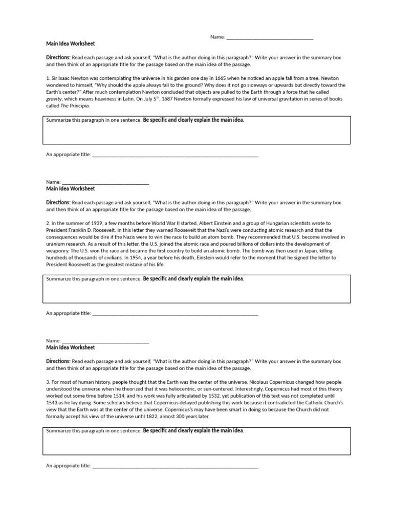 main-idea-worksheet-5 | PDF | Galileo Galilei | Science