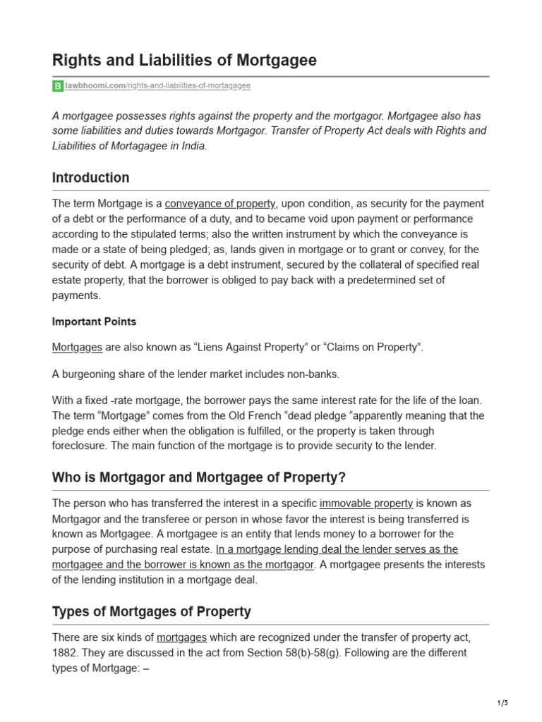 Mortgagee Rights and Liabilities Explained | PDF | Mortgage Law | Mortgages