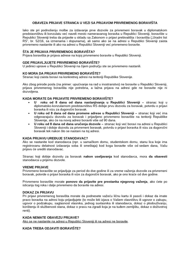 Obaveza Prijave Stranca U Vezi Sa Prijavom Privremenog Boravista - SRB ...
