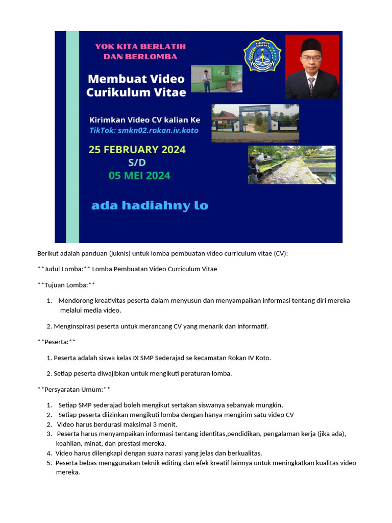 Panduan Lomba Video CV 2024 | PDF